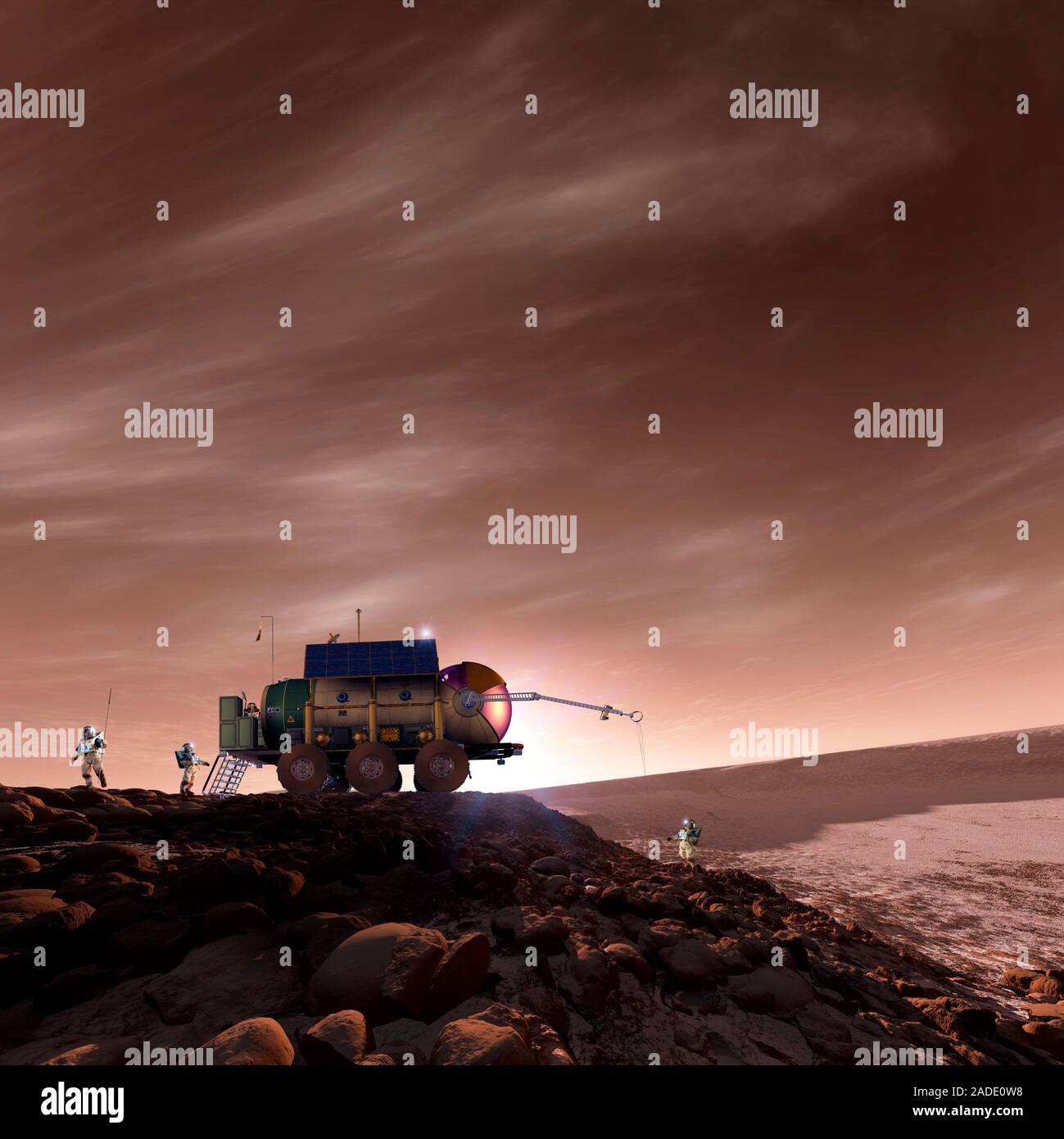Astronauts on Mars, illustration. Astronauts exploring the Martian ...