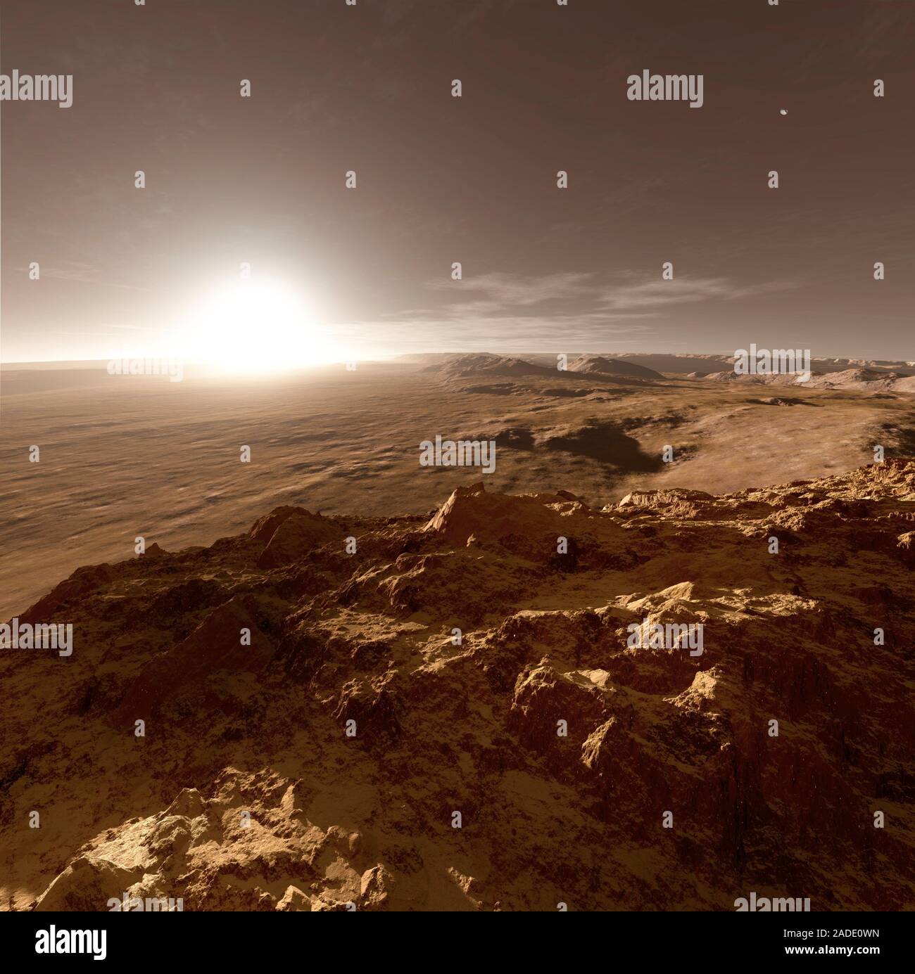 Schiaparelli crater, Mars, at sunset, illustration Stock Photo - Alamy
