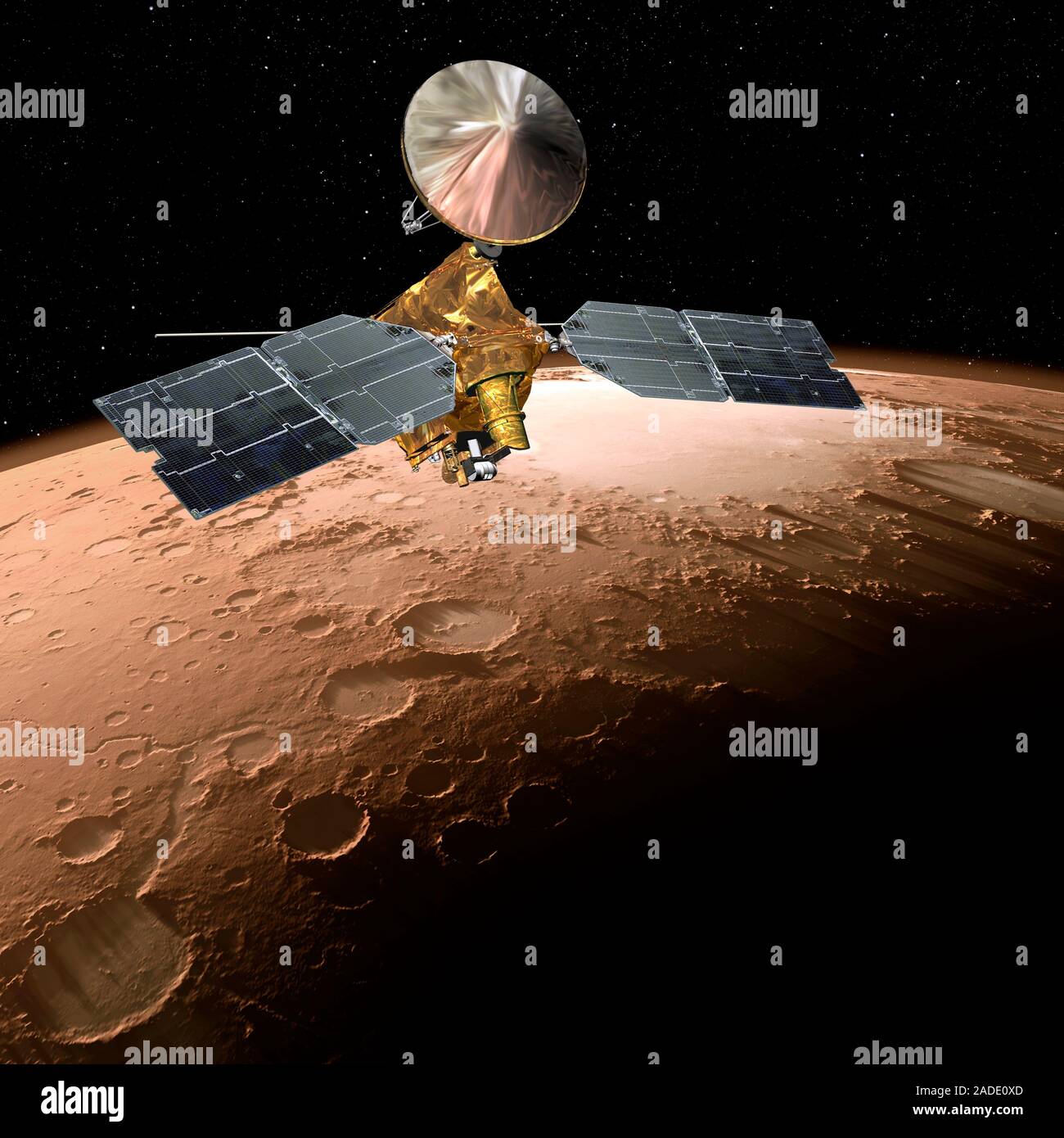 Mars Reconnaissance Orbiter in Mars orbit, illustration. The Mars ...