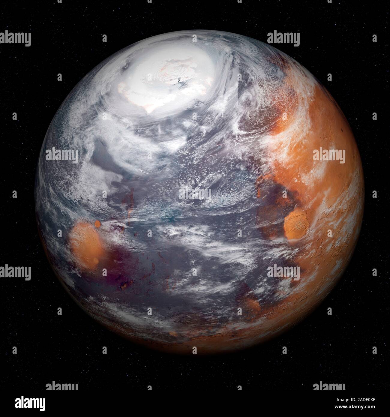 Terraforming Mars, illustration. View of the north pole region of the ...