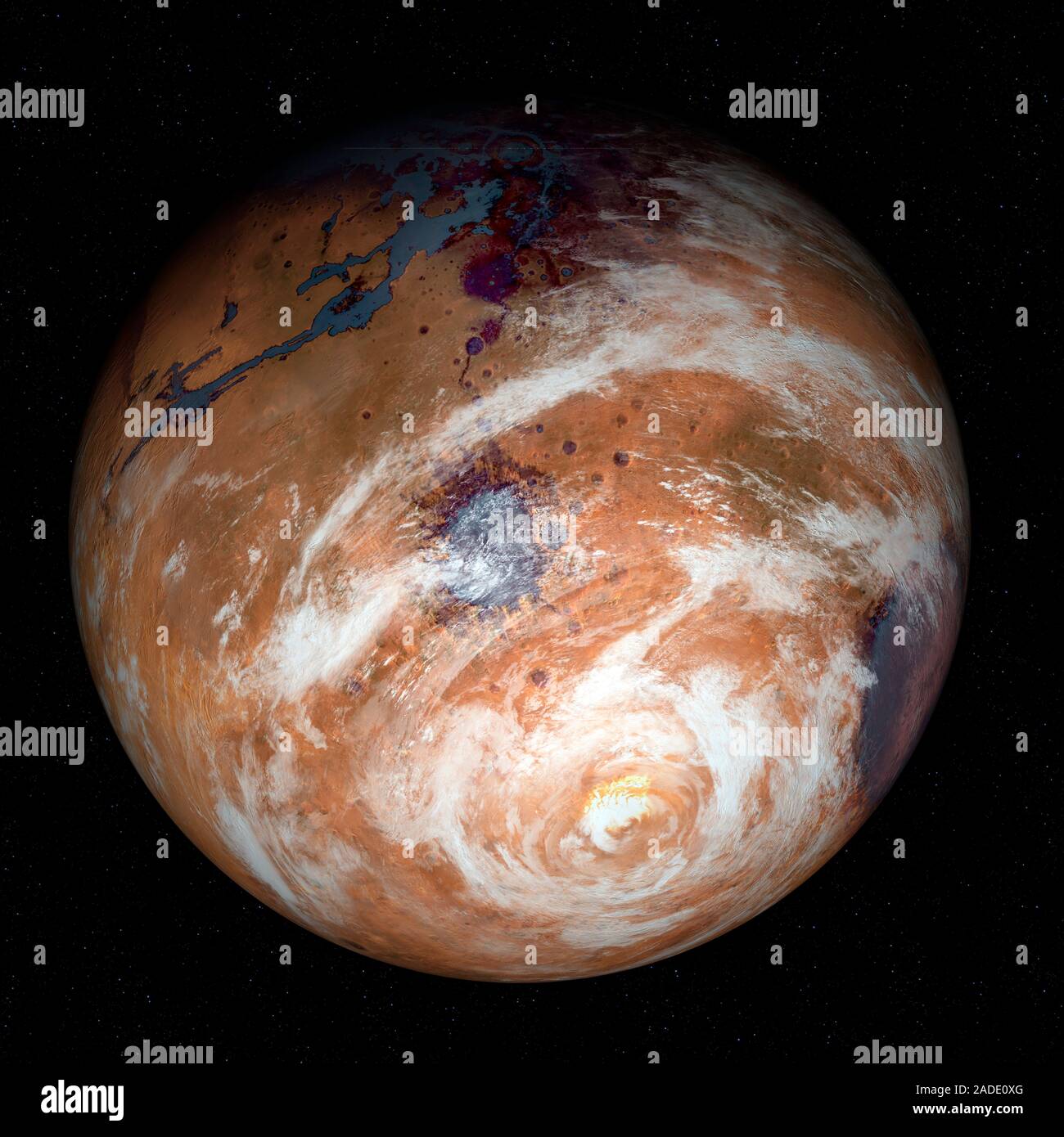 Terraforming Mars, illustration. View of the south pole region of the ...