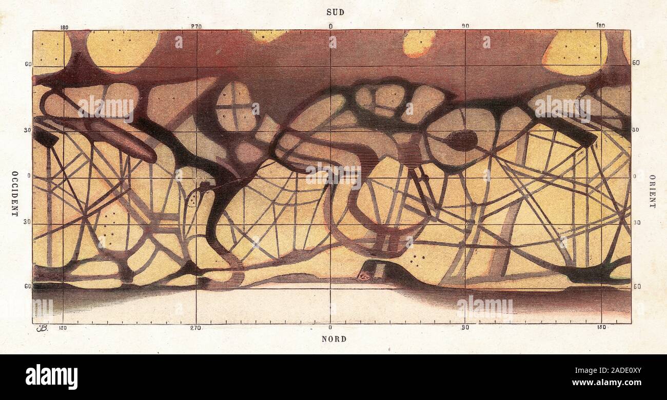 Early Mars map by Giovanni Schiaparelli, issued in 1875 Stock Photo - Alamy