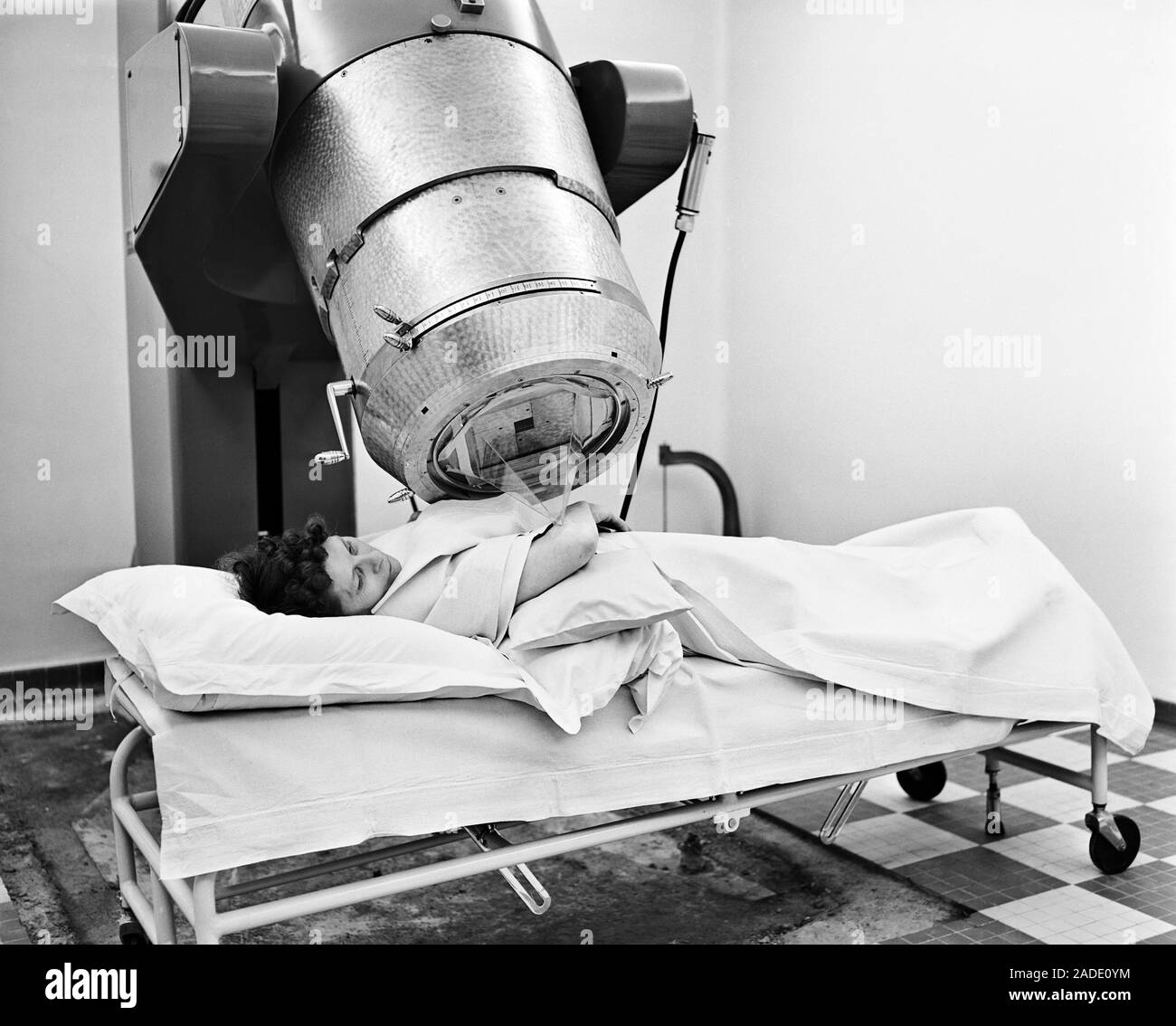 Cobalt radiotherapy treatment in France, 1950s. Patient receiving ...