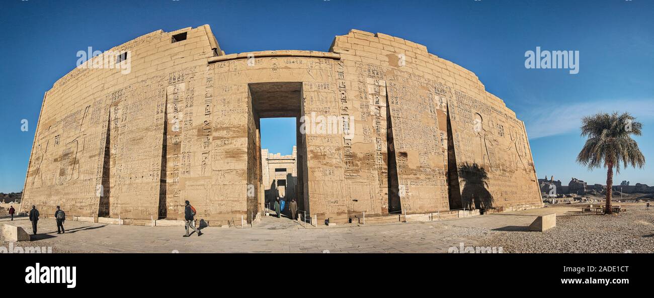 Mortuary temple of Rameses III. Fish-eye lens view of one of the ...