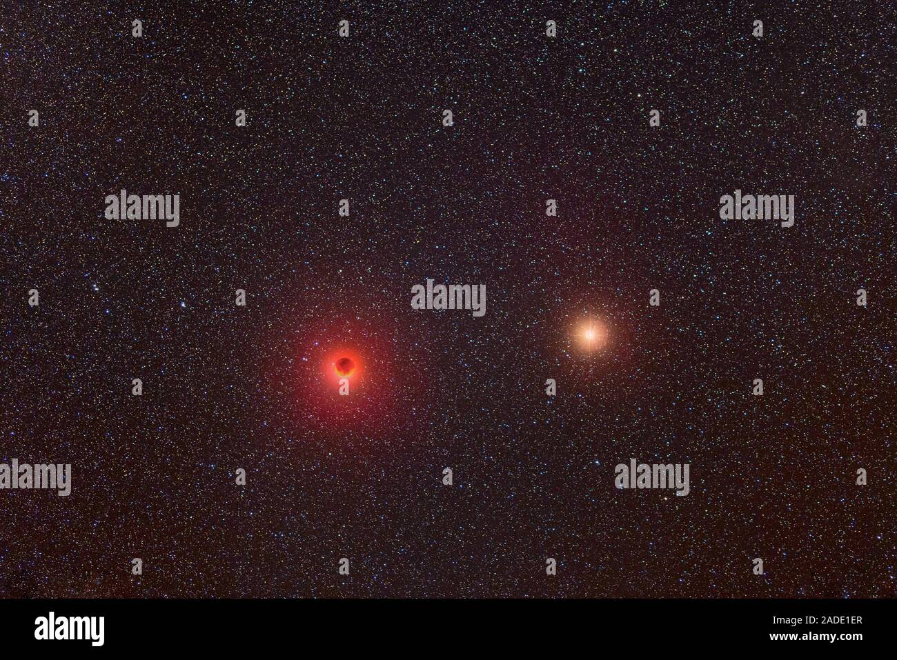 Total lunar eclipse and Mars. Alignment of Mars (right) and the Moon ...