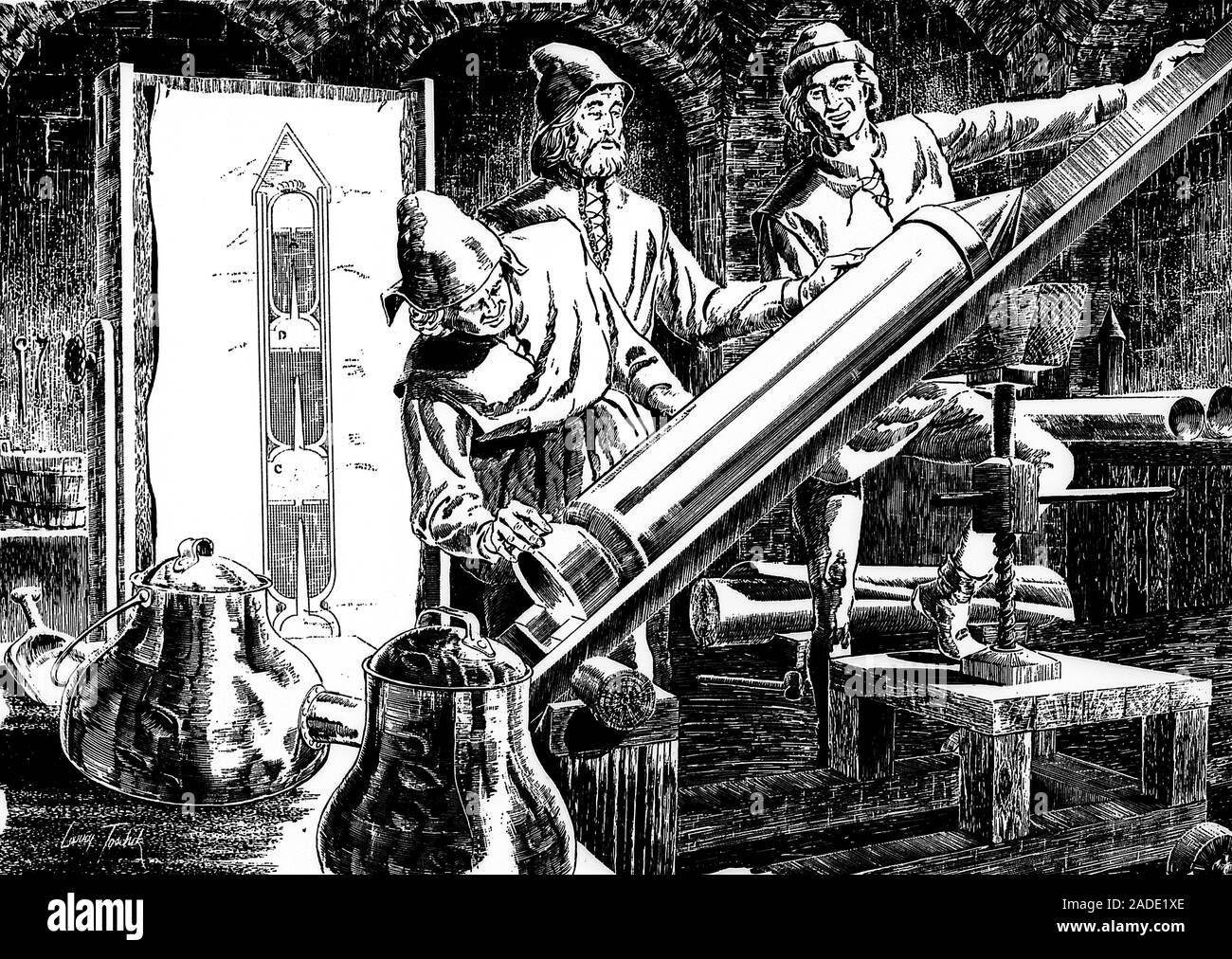 Artillery rocket design by Siemienowicz. Polish artillery engineer ...