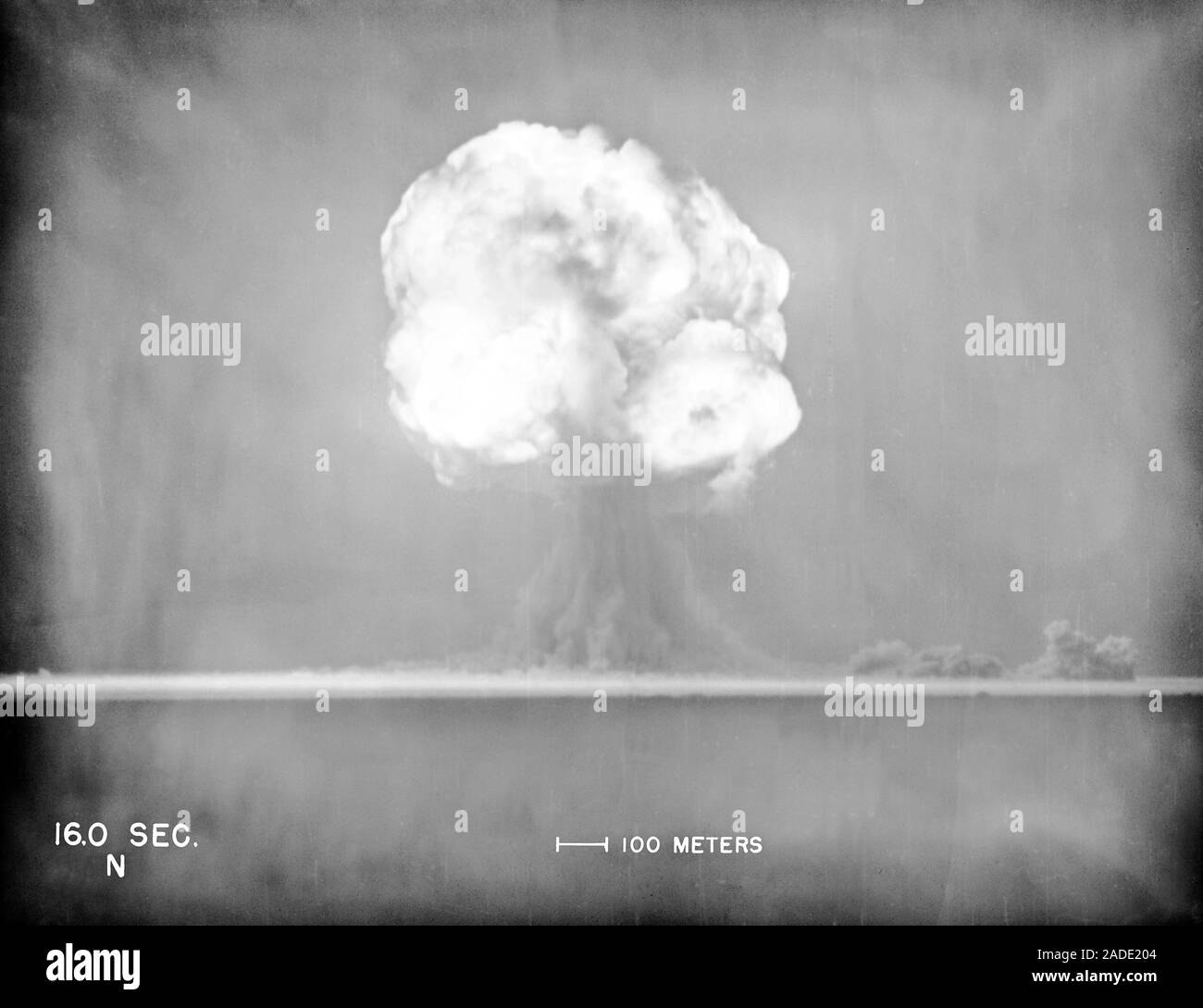 Trinity Test atom bomb 16 seconds after detonation, 1945. This image is ...