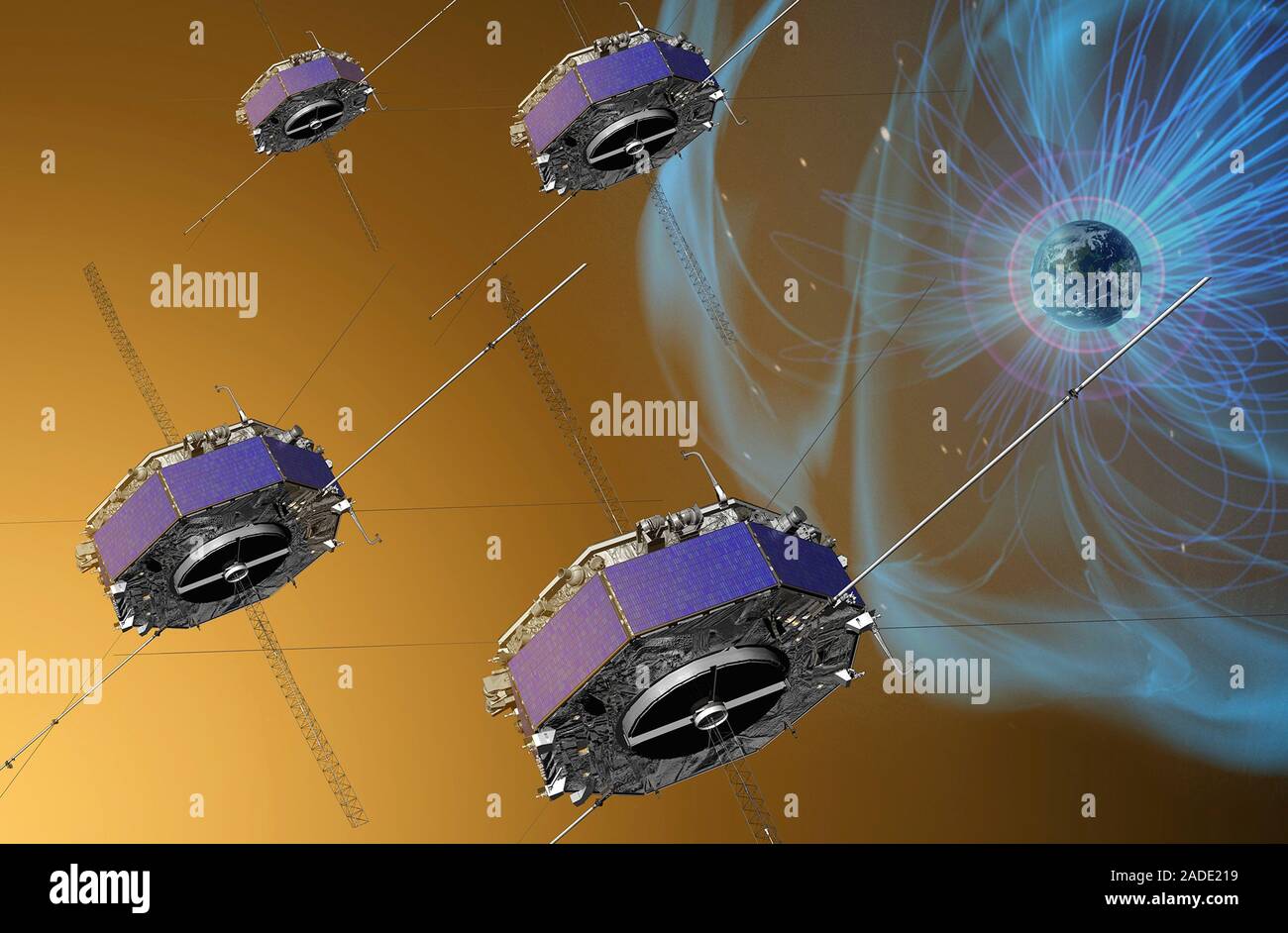 Magnetospheric Multiscale Mission. Computer illustration of four ...
