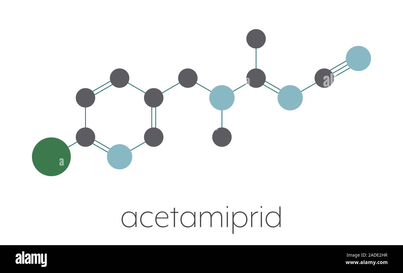 Acetamiprid insecticide molecule (neonicotinoid class). Stylized ...