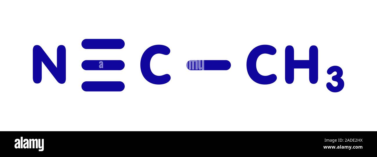 Acetonitrile chemical solvent molecule. Blue skeletal formula on white ...