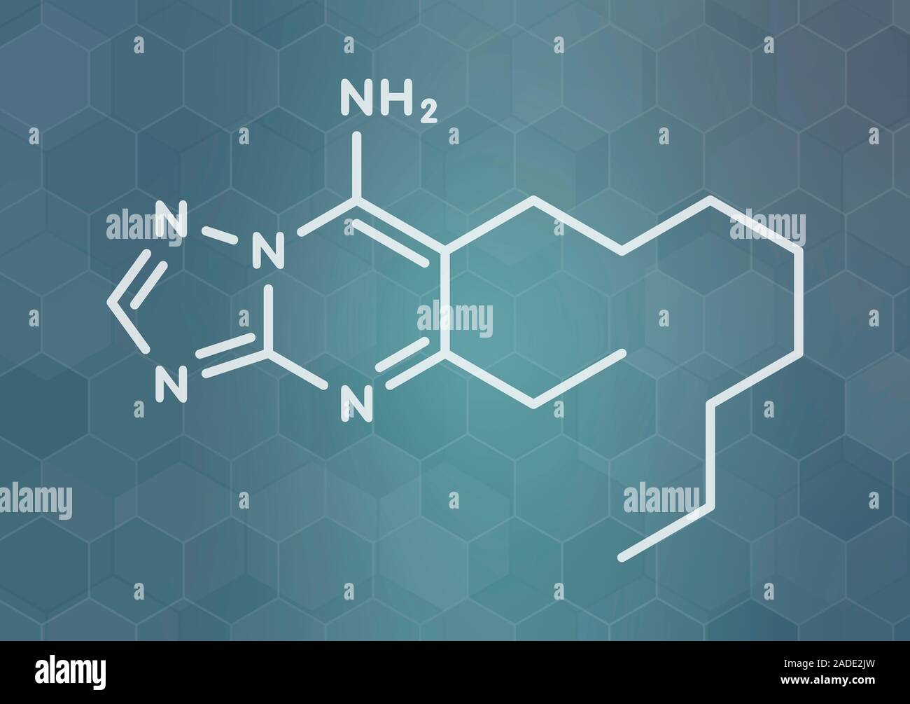 Ametoctradin fungicide molecule. White skeletal formula on dark teal ...