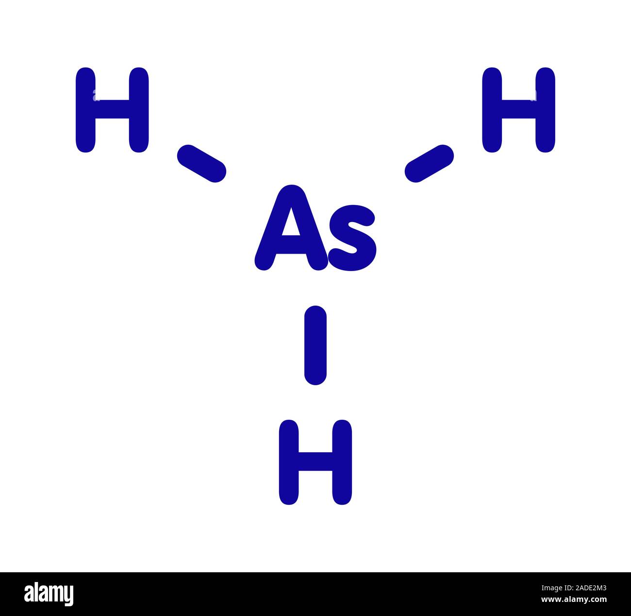 Arsine molecule. Inorganic arsenic compound. Blue skeletal formula on ...