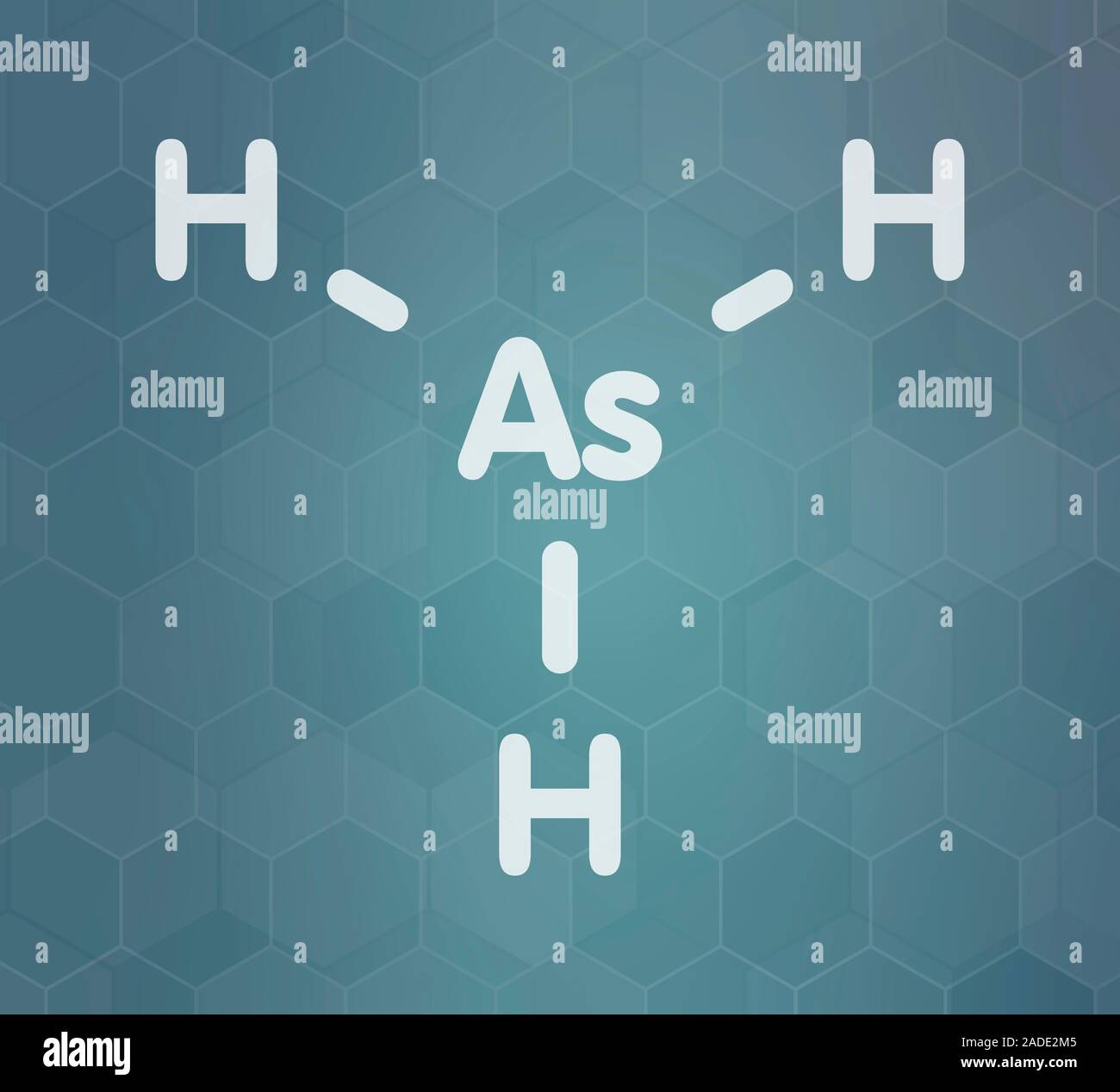Arsine molecule. Inorganic arsenic compound. White skeletal formula on ...