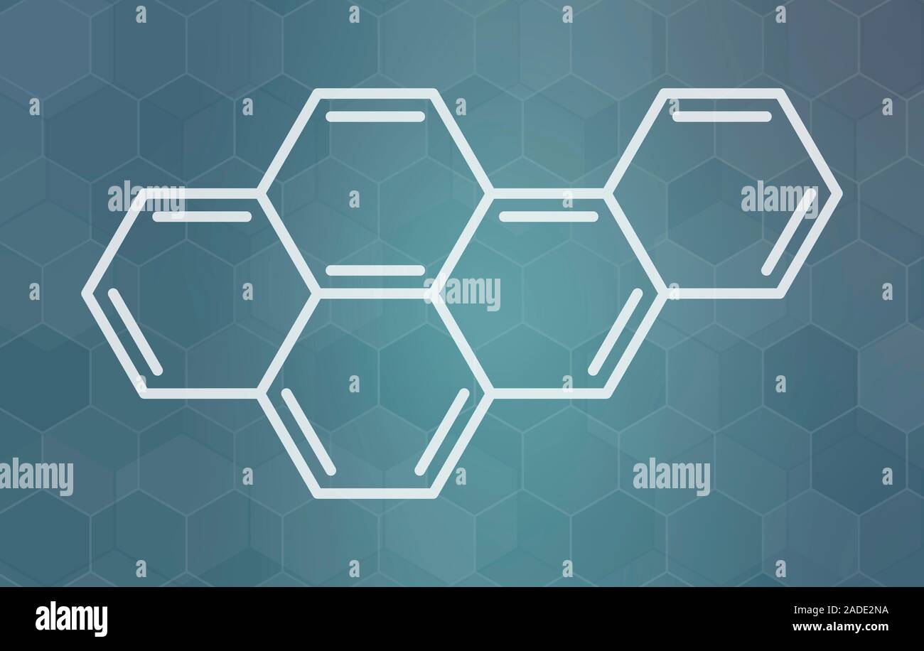 Benzo(a)pyrene (BaP) polycyclic aromatic hydrocarbon molecule. White ...