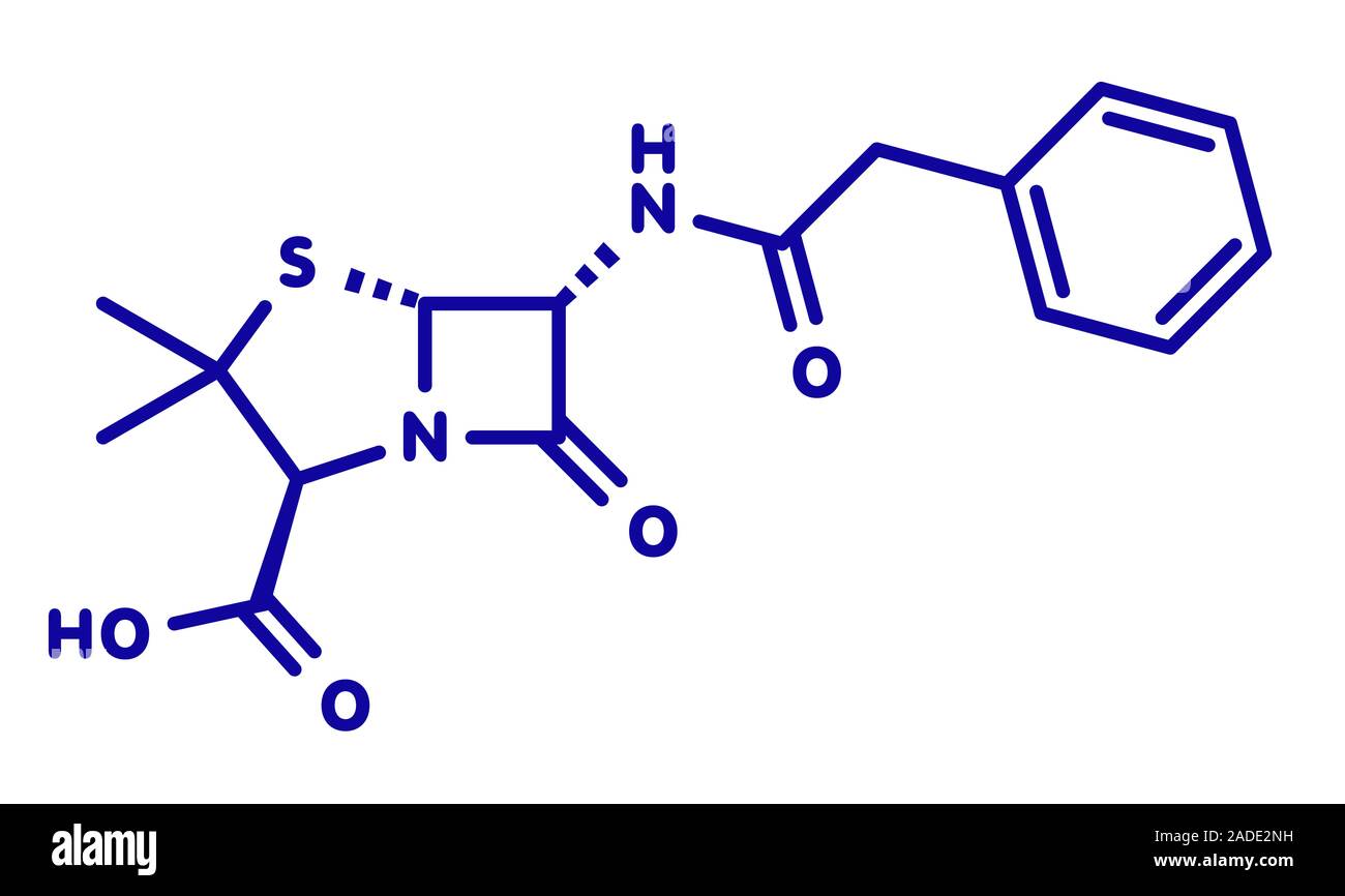 Penicillin G (benzylpenicillin) antibiotic drug molecule. Used to treat ...