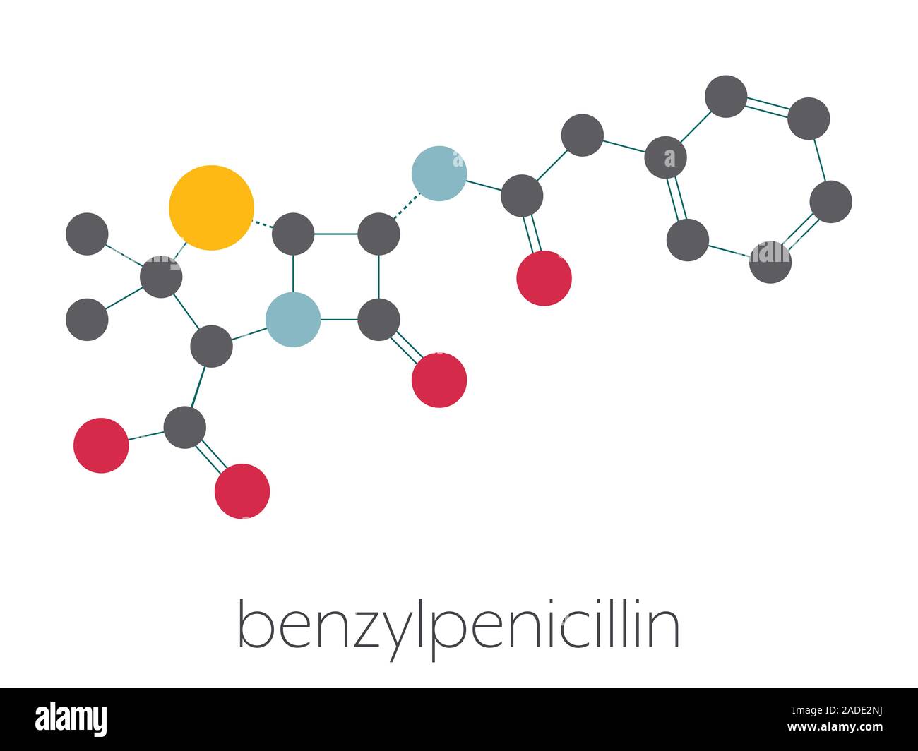 Penicillin G (benzylpenicillin) antibiotic drug molecule. Used to treat ...
