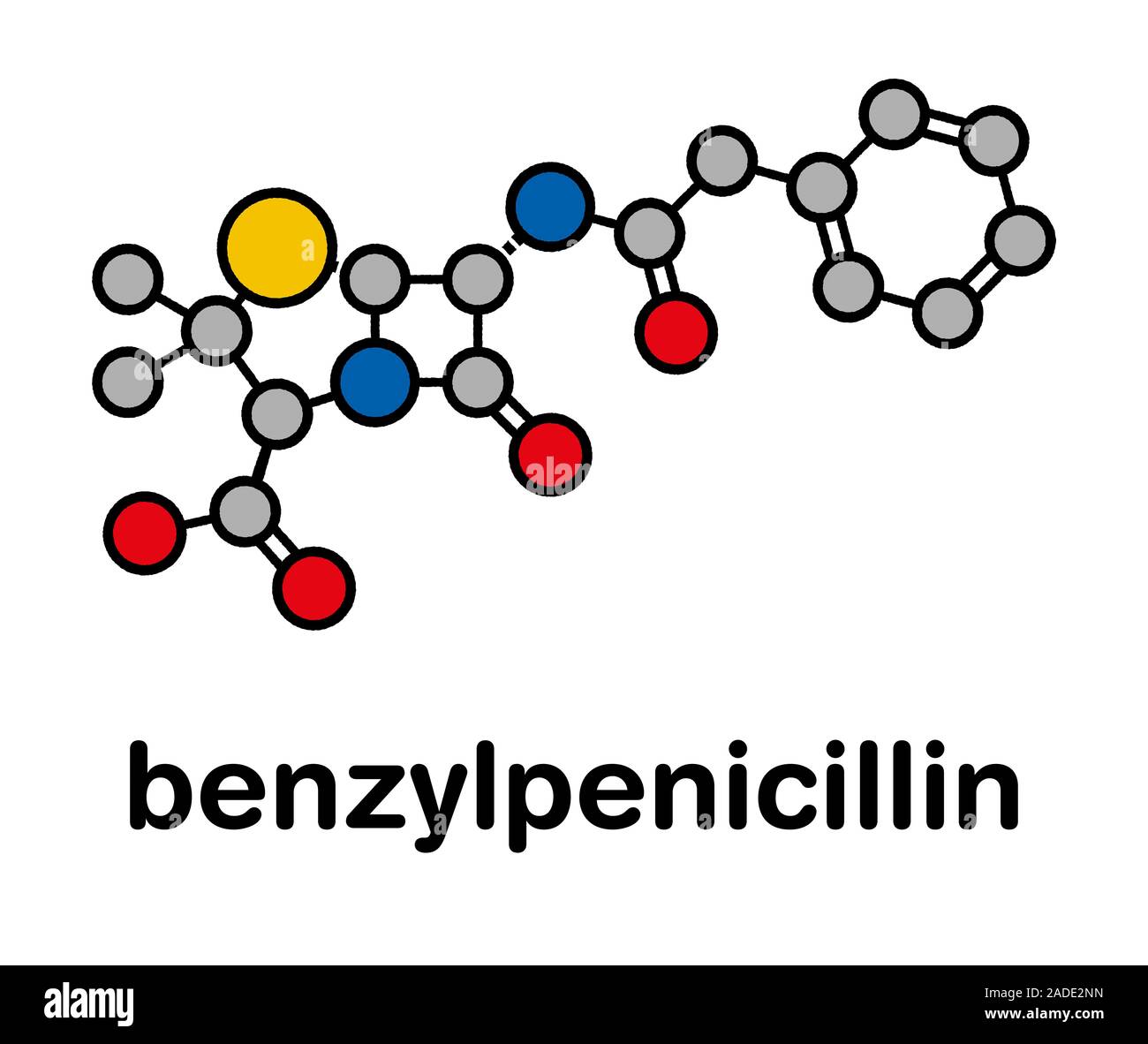 Penicillin G (benzylpenicillin) antibiotic drug molecule. Used to treat ...