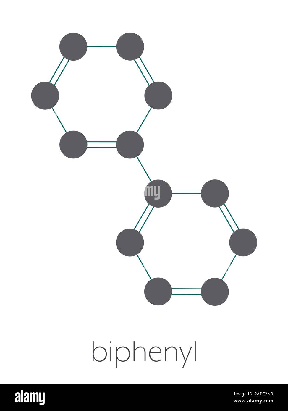 Lemonene (biphenyl, diphenyl) preservative molecule. Stylized skeletal ...