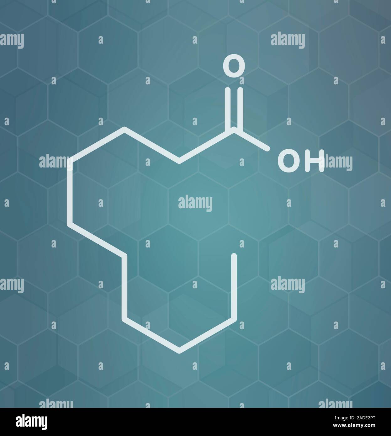 Capric (decanoic) acid molecule. Common saturated fatty acid. White ...