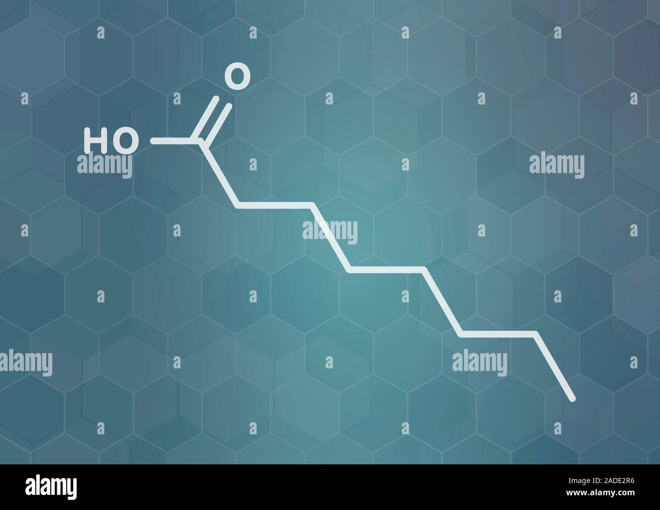 Caprylic (octanoic) acid molecule. Common saturated medium-chain fatty ...
