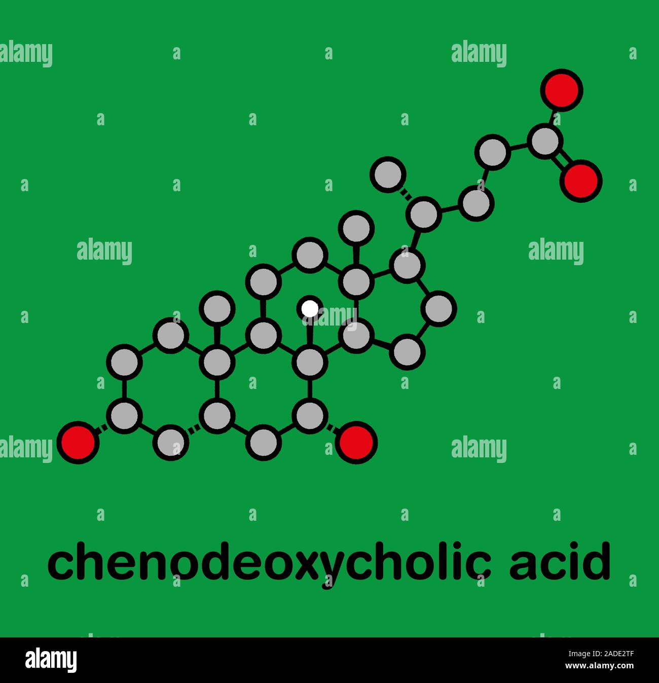 Chenodeoxycholic acid drug molecule. Stylized skeletal formula ...