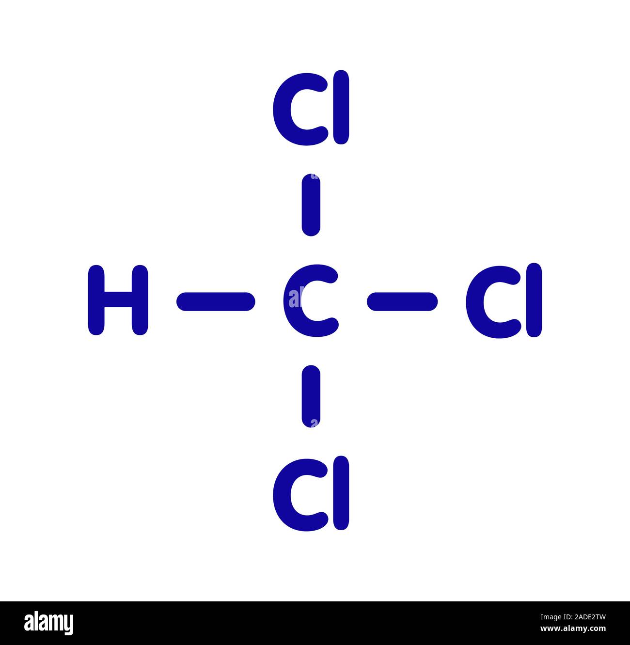 Chloroform solvent molecule. Blue skeletal formula on white background ...