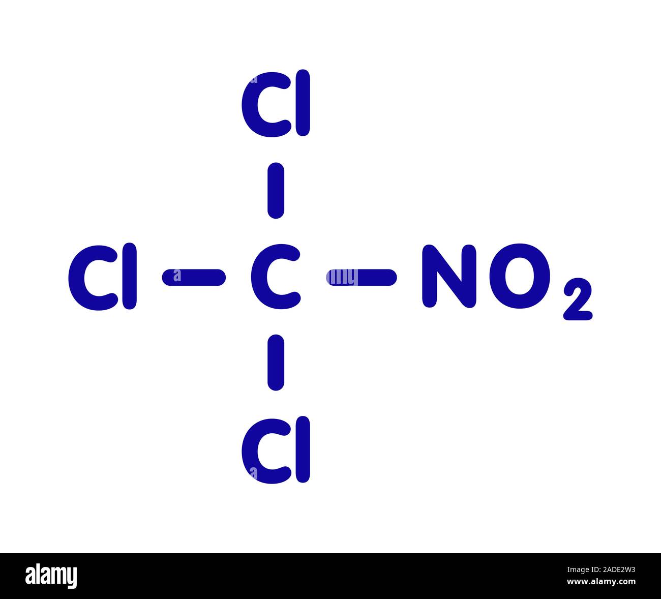 Chloropicrin soil fumigant molecule. Blue skeletal formula on white ...