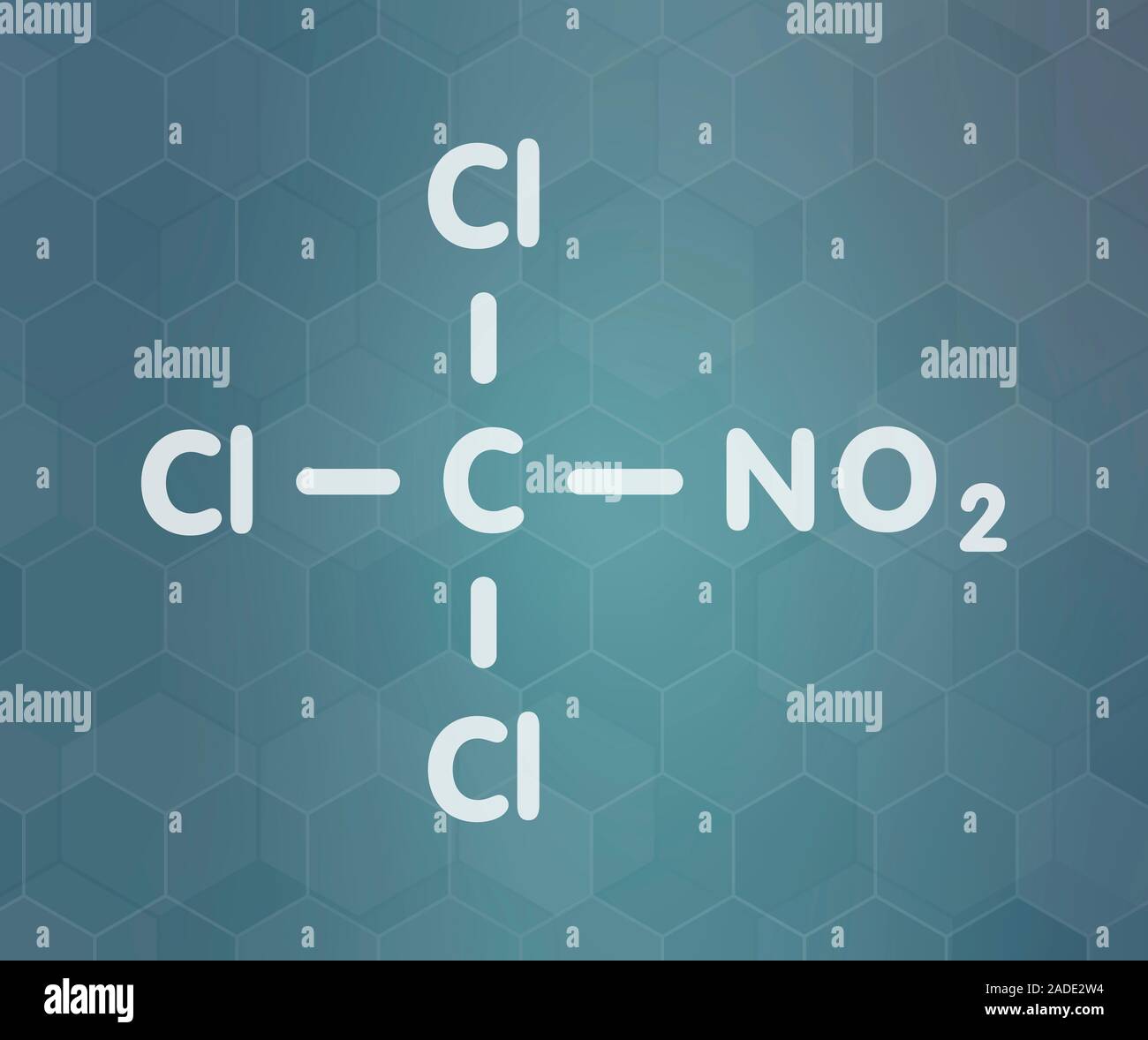 Chloropicrin soil fumigant molecule. White skeletal formula on dark ...
