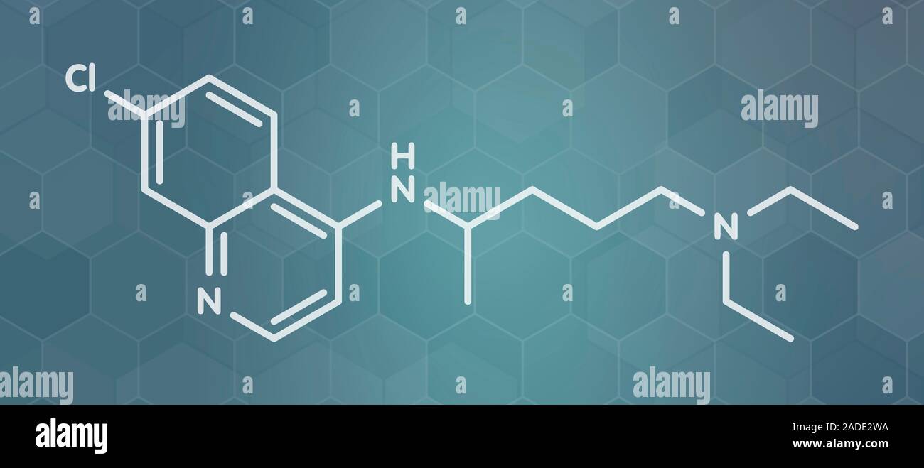 Chloroquine malaria drug molecule. Used to treat and prevent malaria ...