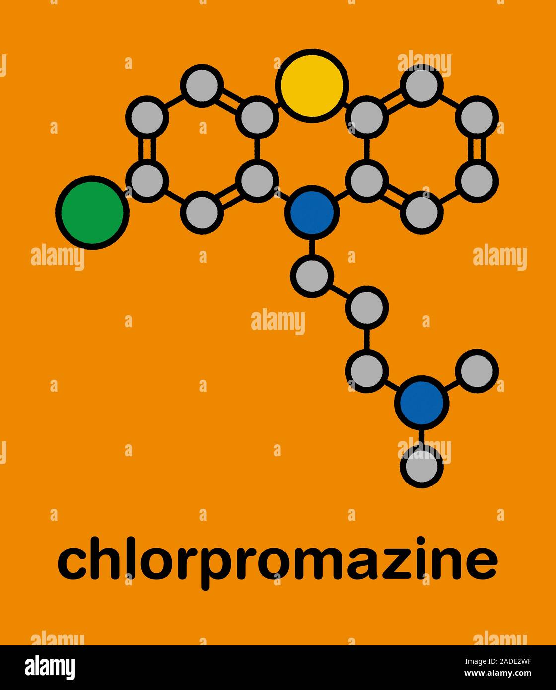 Chlorpromazine (CPZ) antipsychotic drug molecule. Used to treat ...