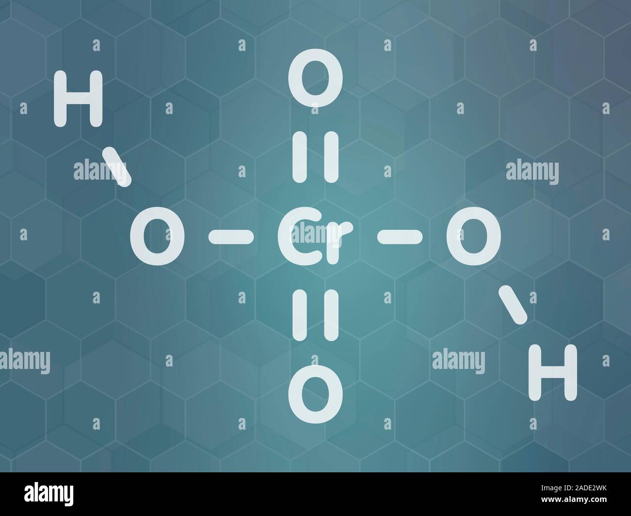 Chromic acid (H2CrO4) molecule. White skeletal formula on dark teal ...