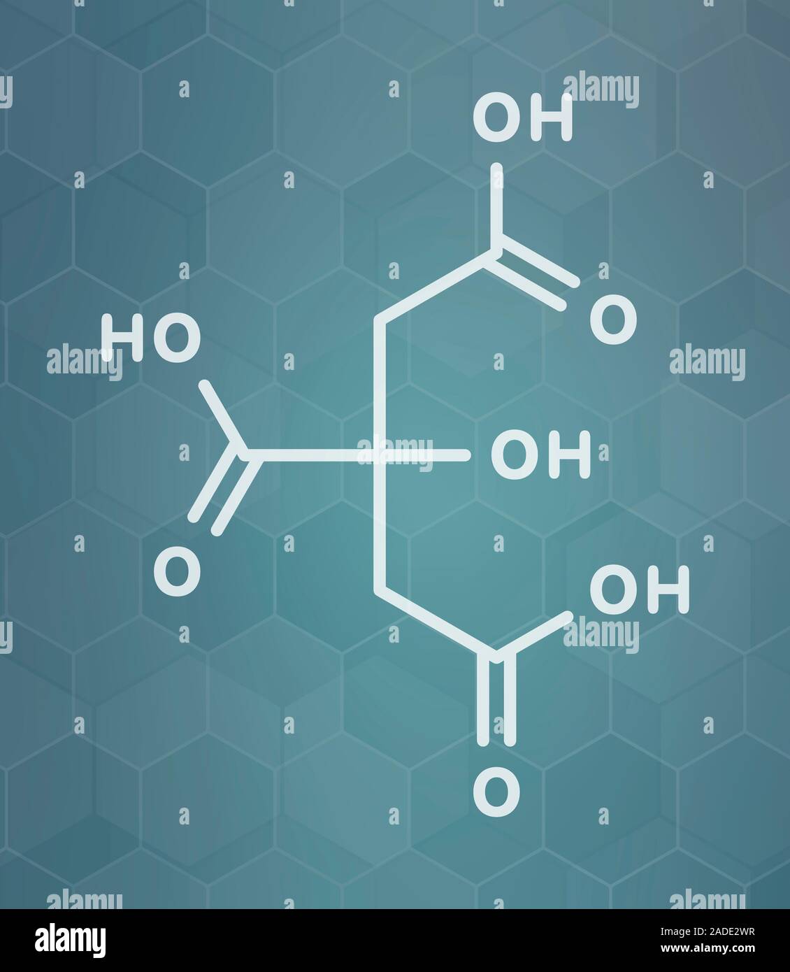 Citric acid molecule. Common fruit acid, used as food additive and for ...