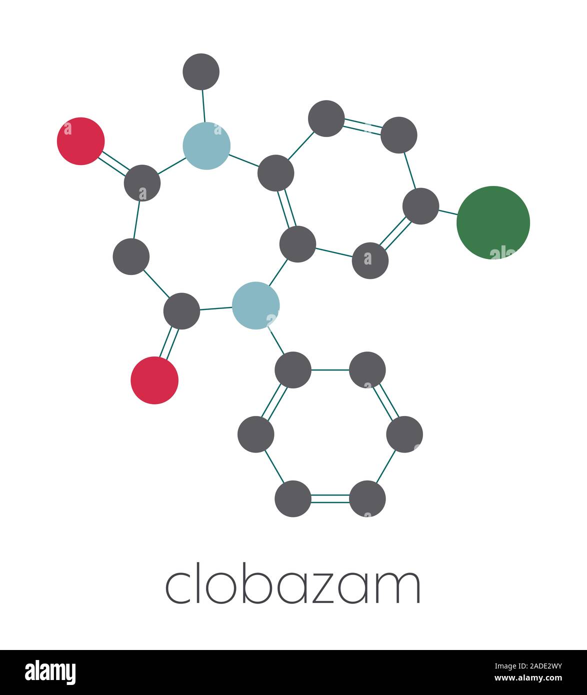 Clobazam epilepsy drug molecule. Stylized skeletal formula (chemical ...