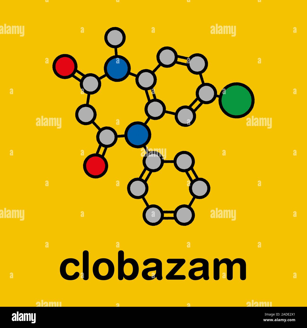 Clobazam epilepsy drug molecule. Stylized skeletal formula (chemical ...