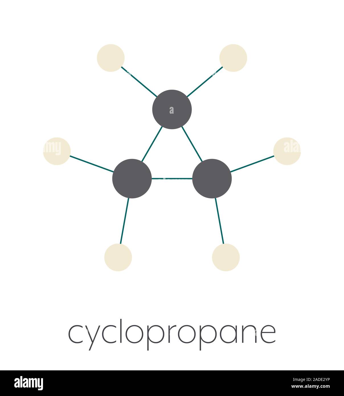 Cyclopropane cycloalkane molecule. Used as anaesthetic. Stylized ...