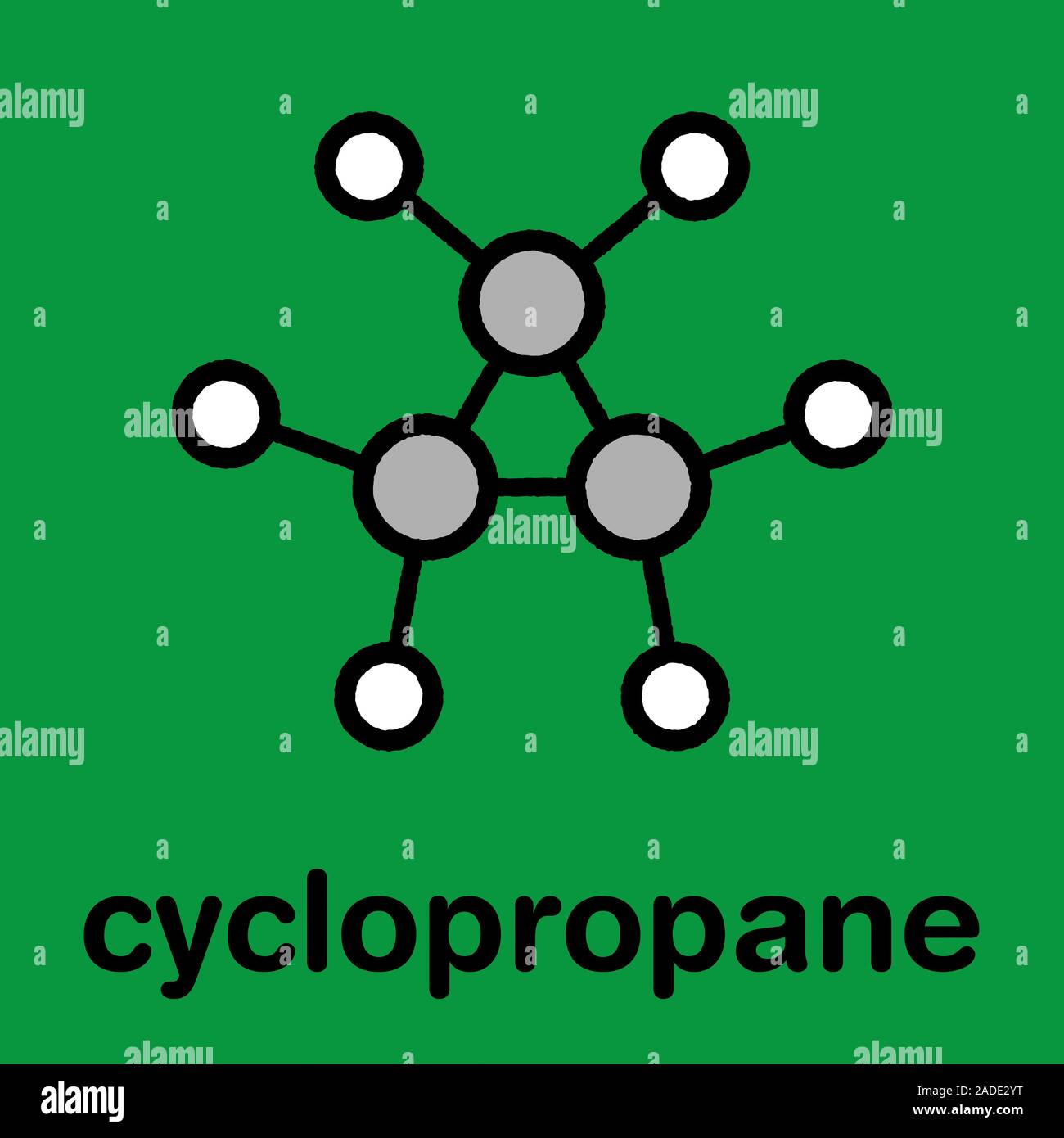 Cyclopropane cycloalkane molecule. Used as anaesthetic. Stylized ...