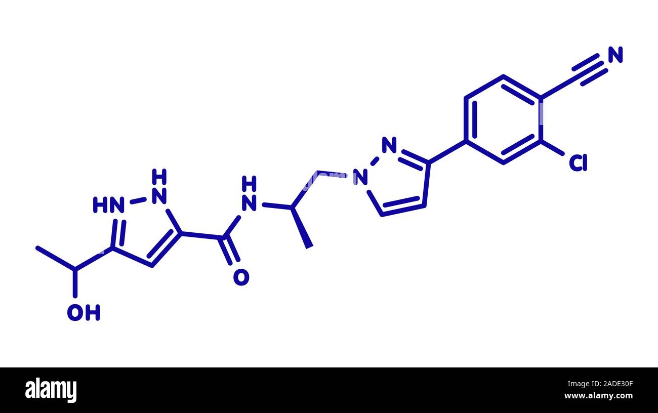 Darolutamide prostate cancer drug molecule. Blue skeletal formula on ...
