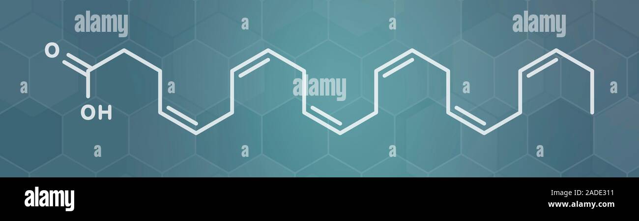 Docosahexaenoic acid (DHA, cervonic acid) molecule. Polyunsaturated ...