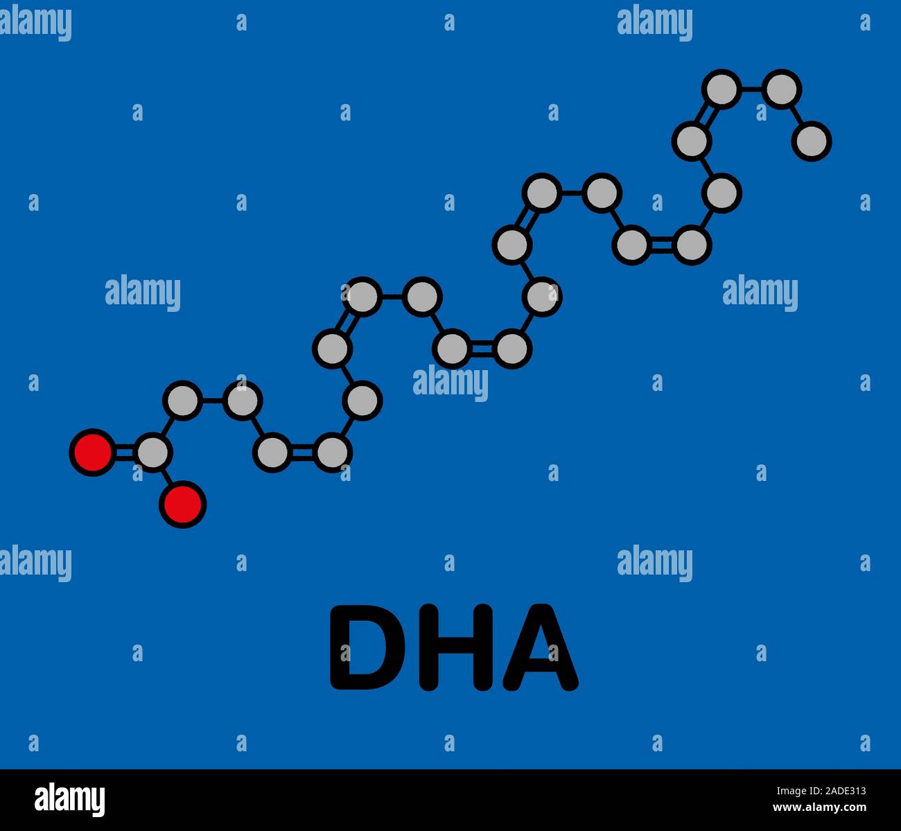 Docosahexaenoic acid (DHA, cervonic acid) molecule. Polyunsaturated ...