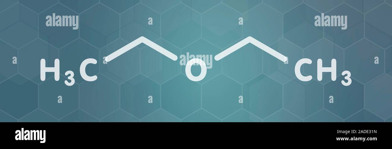 Diethyl ether solvent molecule. White skeletal formula on dark teal ...