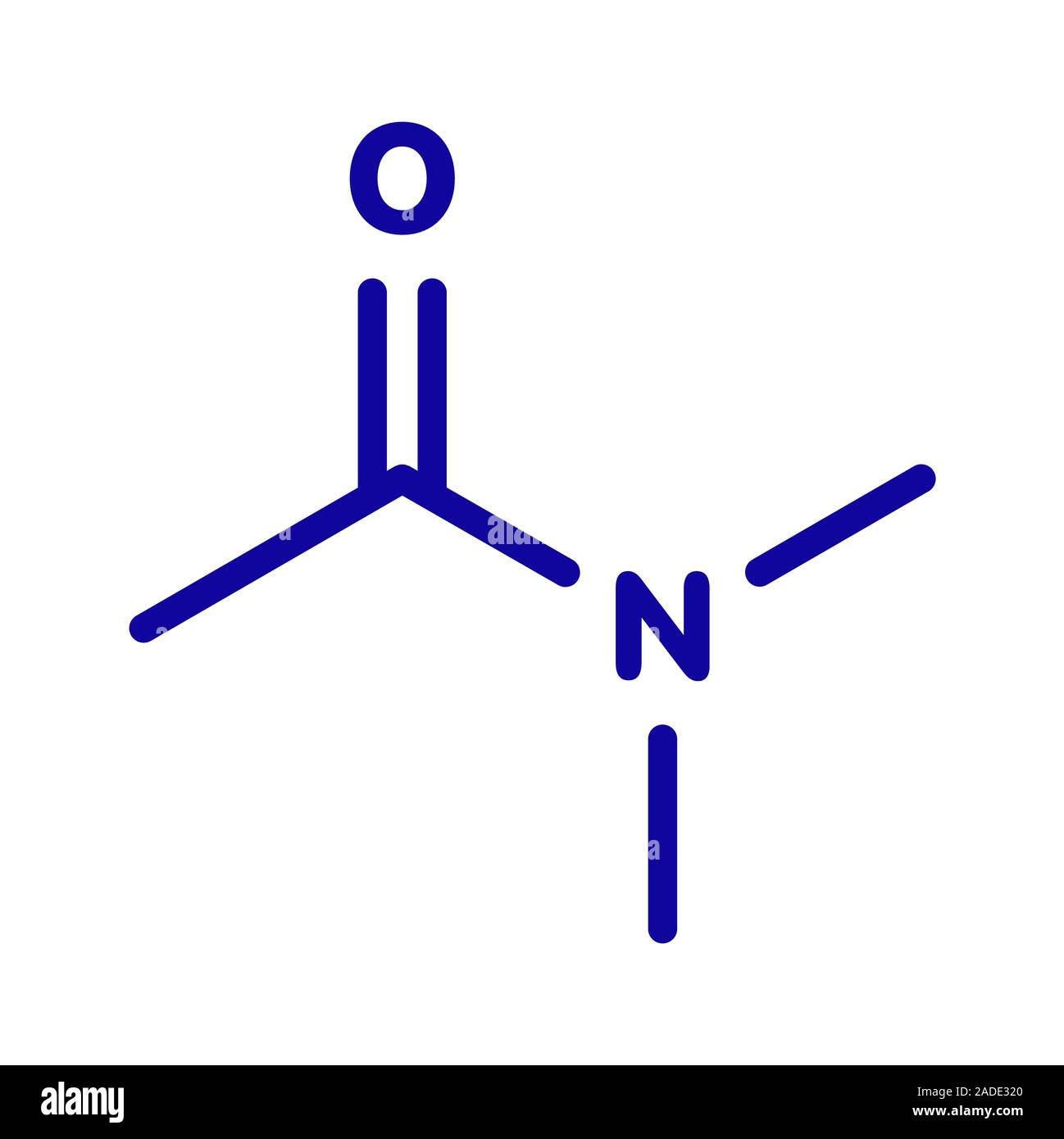 Dimethylacetamide (DMAc) chemical solvent molecule. Blue skeletal ...