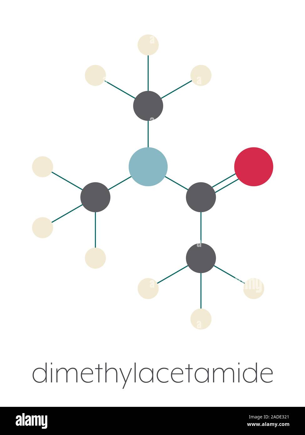 Dimethylacetamide (DMAc) chemical solvent molecule. Stylized skeletal ...