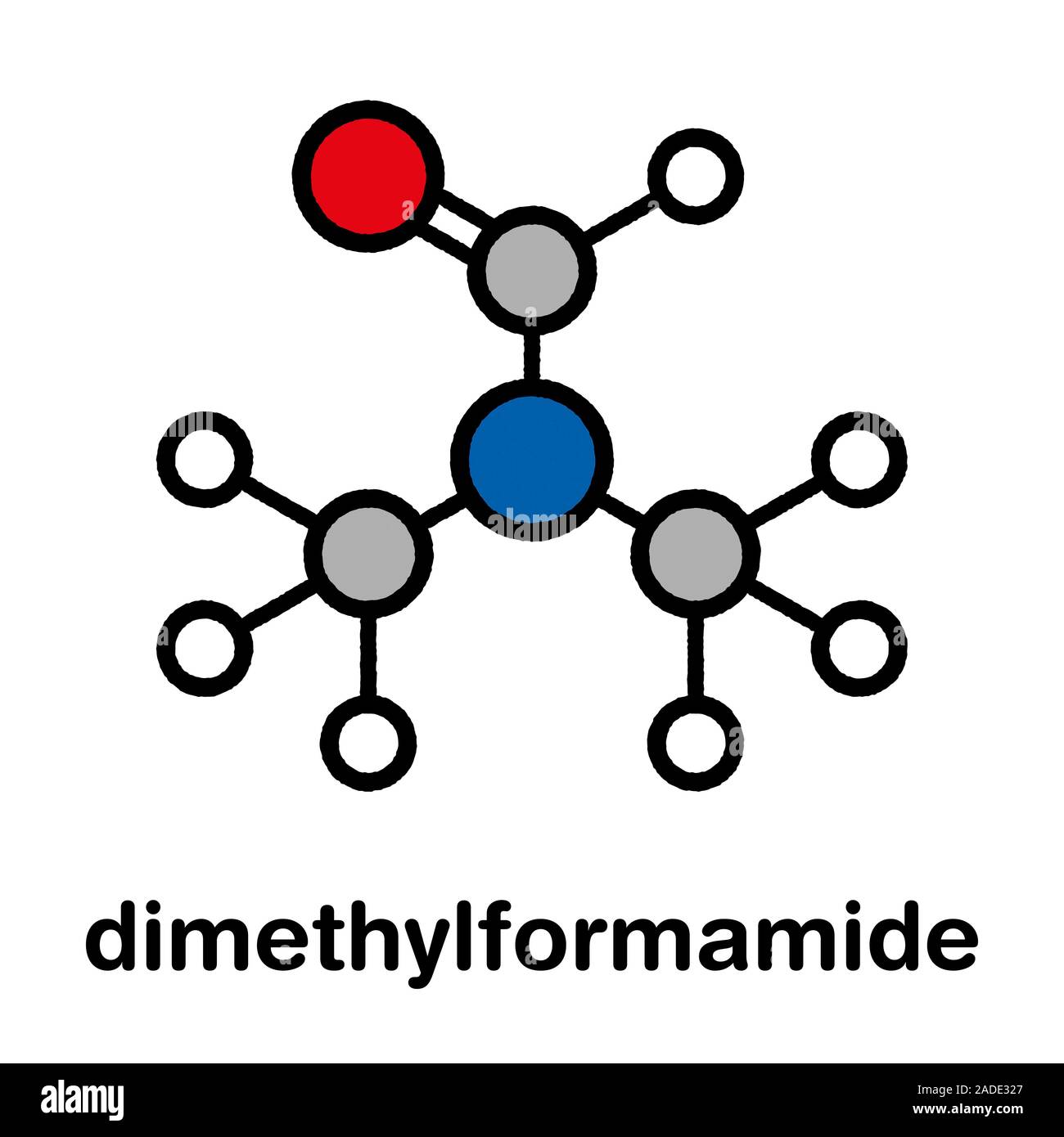 Dimethylformamide (DMF) chemical solvent molecule. Stylized skeletal ...