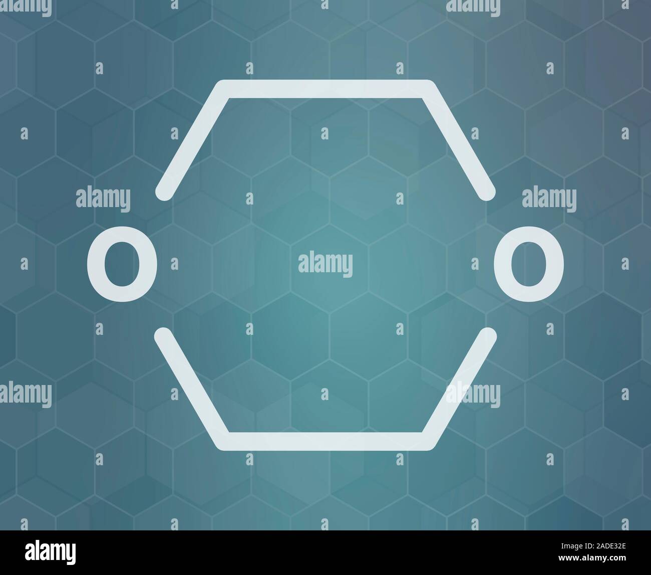 Dioxane (1,4-dioxane) solvent molecule. White skeletal formula on dark ...