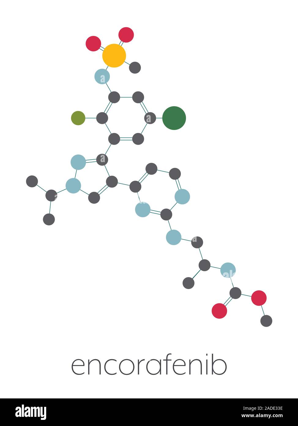 Encorafenib melanoma drug molecule. Stylized skeletal formula (chemical ...