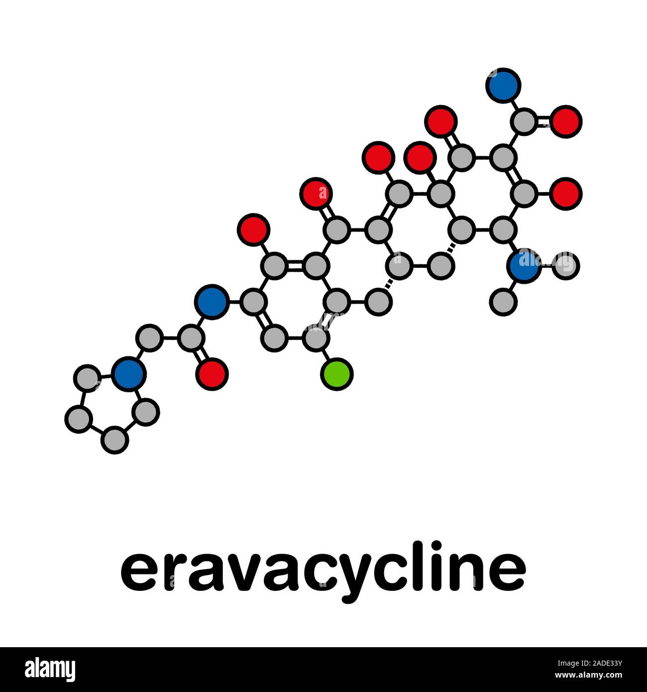 Eravacycline antibiotic drug molecule (tetracycline class). Stylized ...