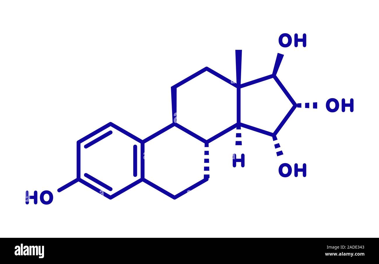 Estetrol natural estrogen hormone molecule. Blue skeletal formula on ...
