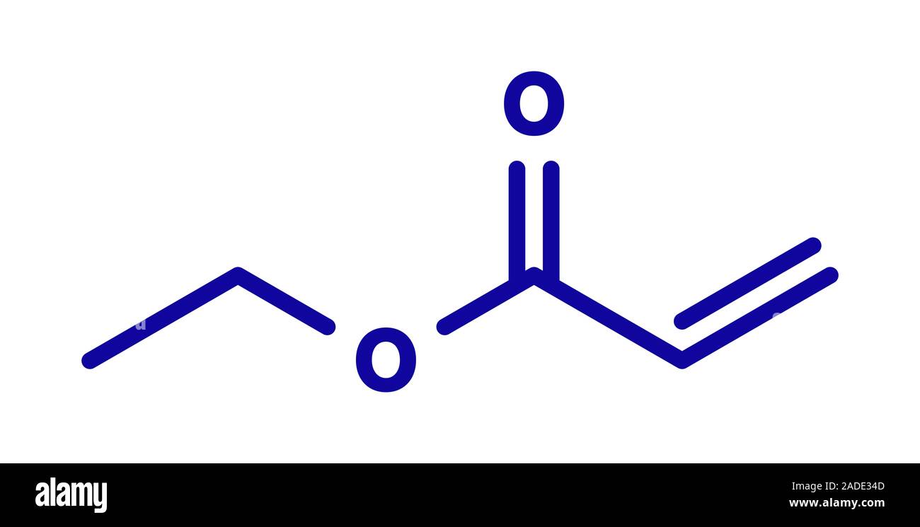 Ethyl acrylate molecule. Blue skeletal formula on white background ...