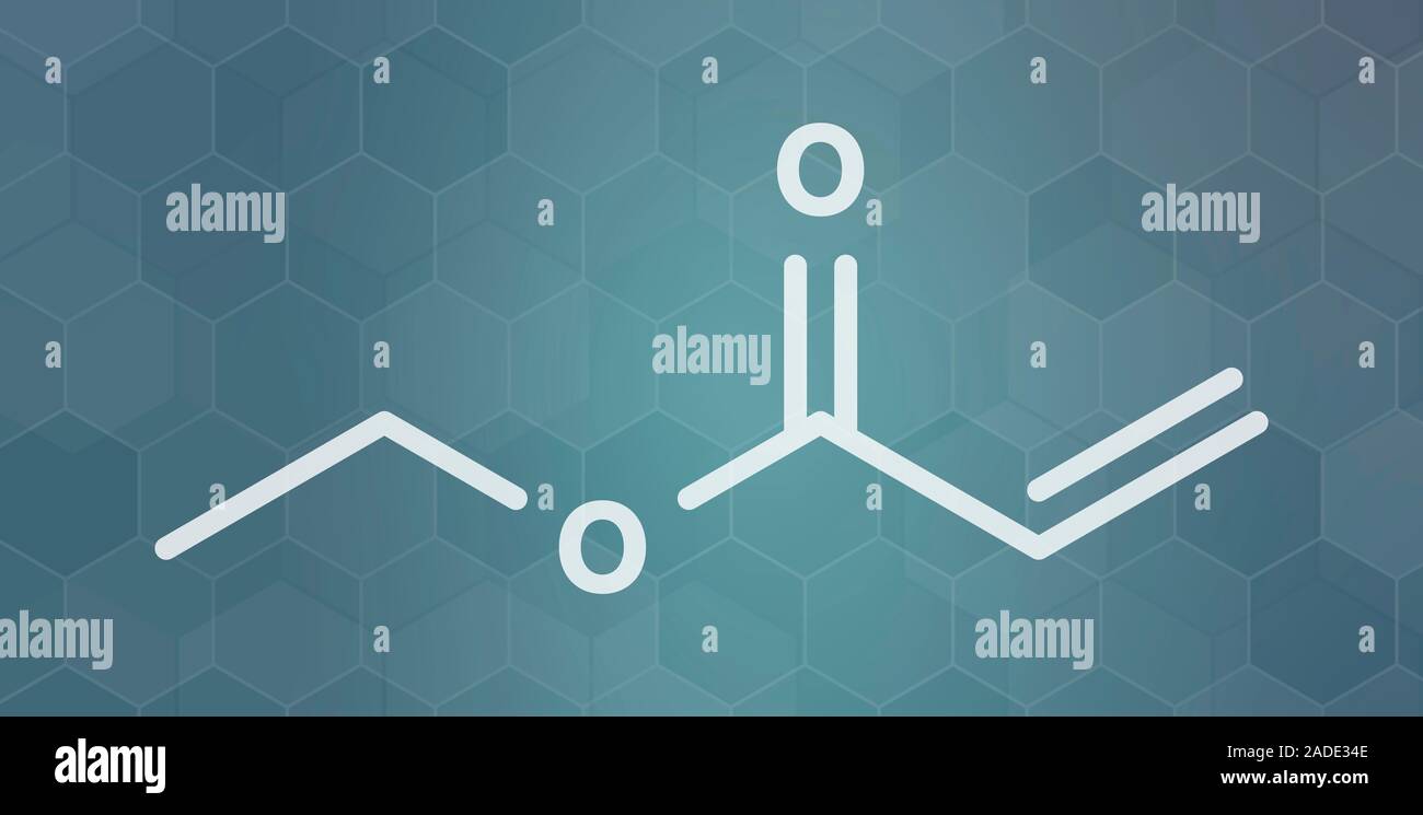 Ethyl acrylate molecule. White skeletal formula on dark teal gradient ...