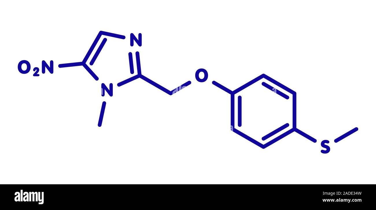 Fexinidazole antiprotozoal drug molecule. Blue skeletal formula on ...